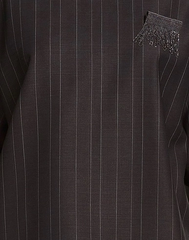Brunello Cucinelli Pinstriped Wool Short Sleeve Top