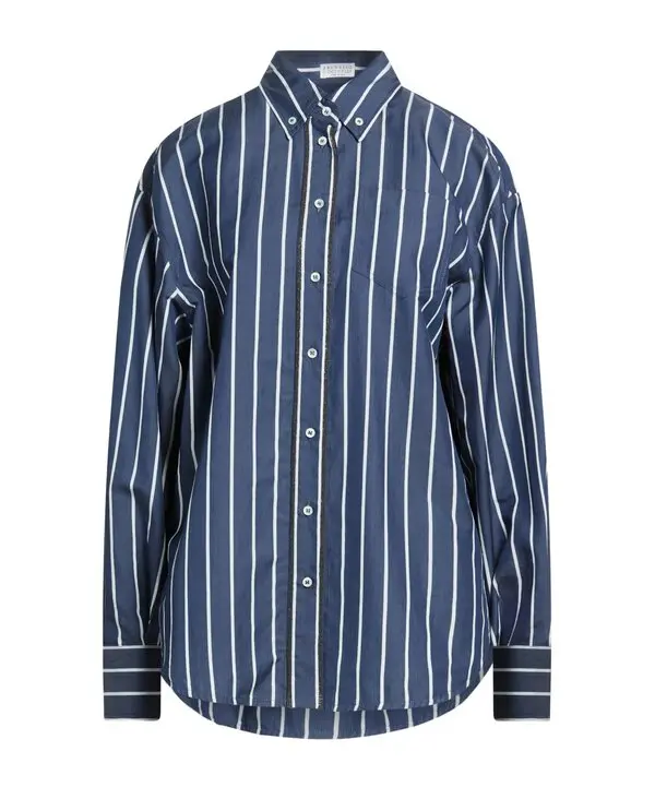 Brunello Cucinelli Striped Poplin Long Sleeve Shirt