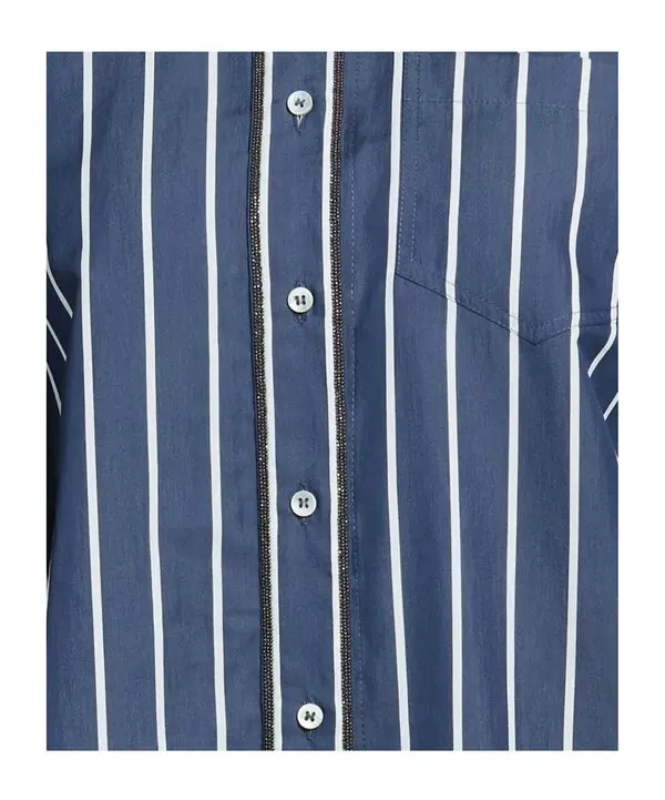 Brunello Cucinelli Striped Poplin Long Sleeve Shirt
