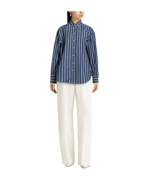 Brunello Cucinelli Striped Poplin Long Sleeve Shirt