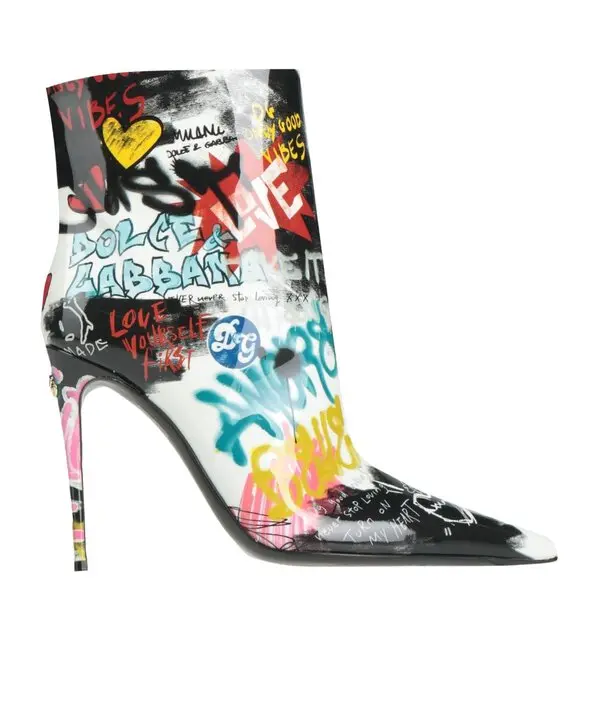 Dolce & Gabbana Printed Pointed Toe Zip Up Ankle Boots
