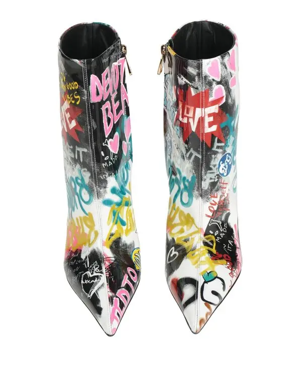 Dolce & Gabbana Printed Pointed Toe Zip Up Ankle Boots