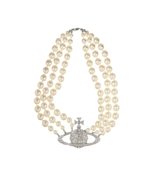 VIVIENNE WESTWOOD Logo Pearl Collar Necklace - Yellow