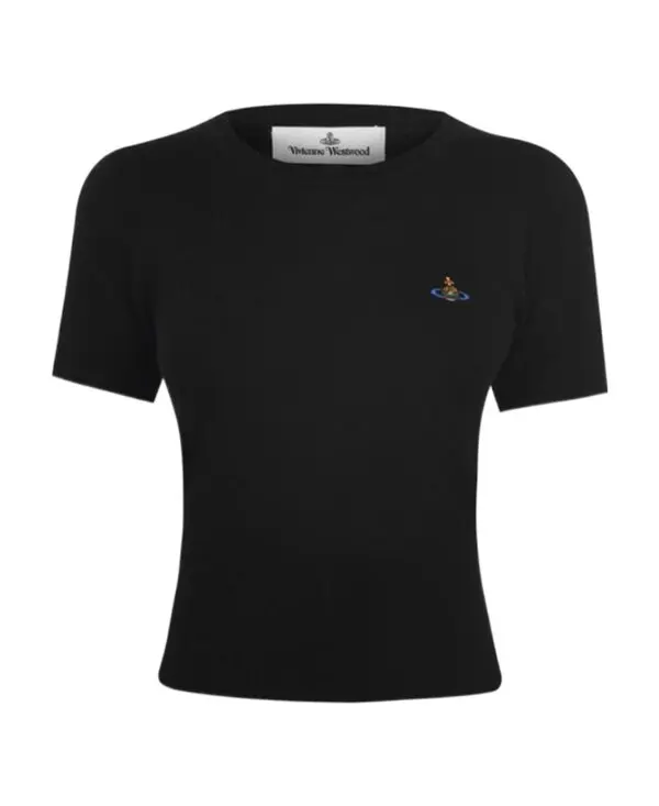 VIVIENNE WESTWOOD Round Neck Embroidered Short Sleeve T-shirt - Black