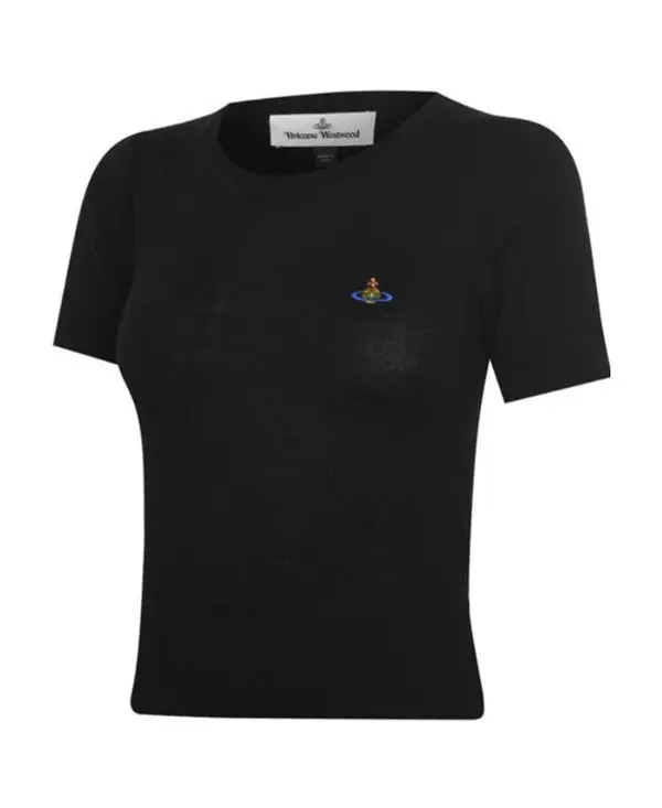 VIVIENNE WESTWOOD Round Neck Embroidered Short Sleeve T-shirt - Black