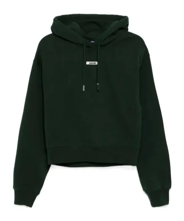 Jacquemus Cropped Hoodie With Drawstring Hood And Ribbed Details - Black
