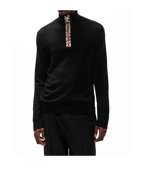 Burberry Knit Pullover With Zip Detail - Black