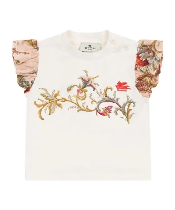 Etro Cotton Jersey T-shirt With Placed Floral Print