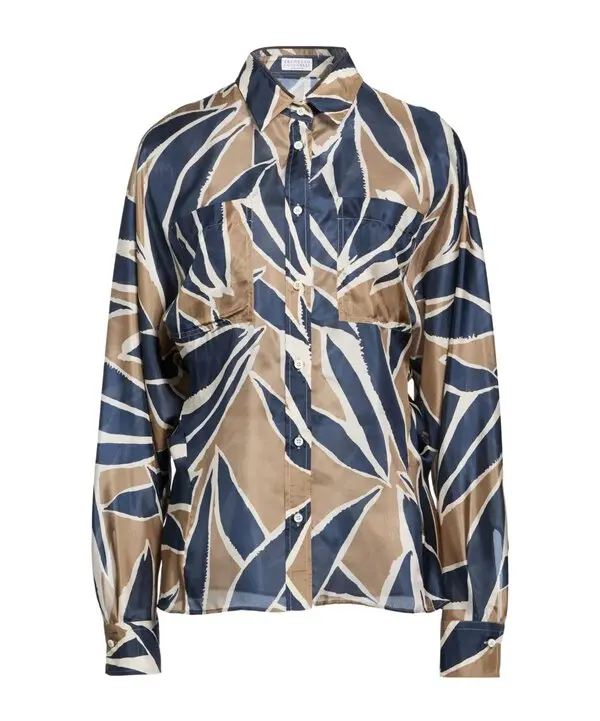 Brunello Cucinelli Long Sleeve Printed Silk Shirt