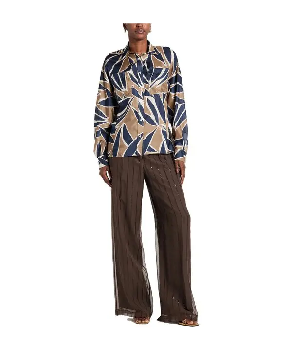 Brunello Cucinelli Long Sleeve Printed Silk Shirt