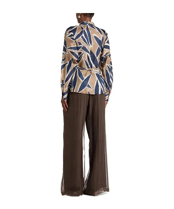 Brunello Cucinelli Long Sleeve Printed Silk Shirt