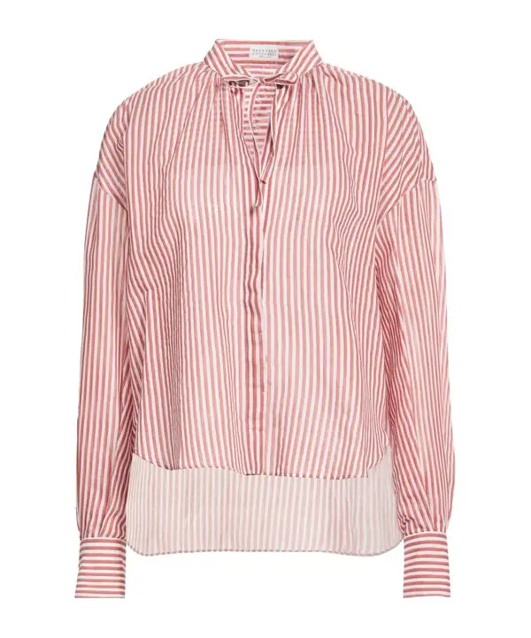 Brunello Cucinelli Striped Organza Blouse With Lace-up Neckline