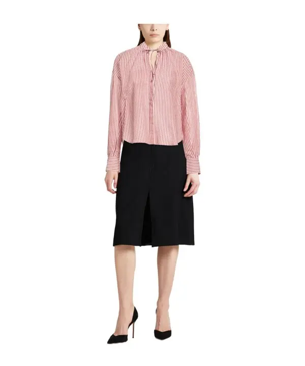 Brunello Cucinelli Striped Organza Blouse With Lace-up Neckline