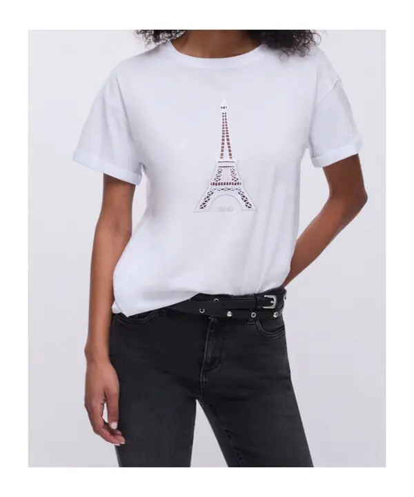 Liu Jo Crew Neck T-shirt With Openwork Embroidery