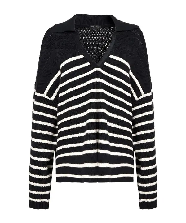 Rag & Bone Striped V-neck Knit Pullover With Side Slits