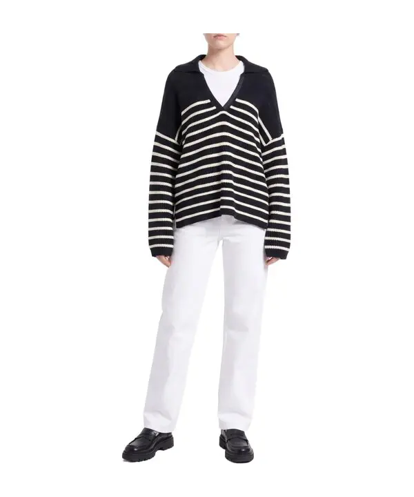 Rag & Bone Striped V-neck Knit Pullover With Side Slits