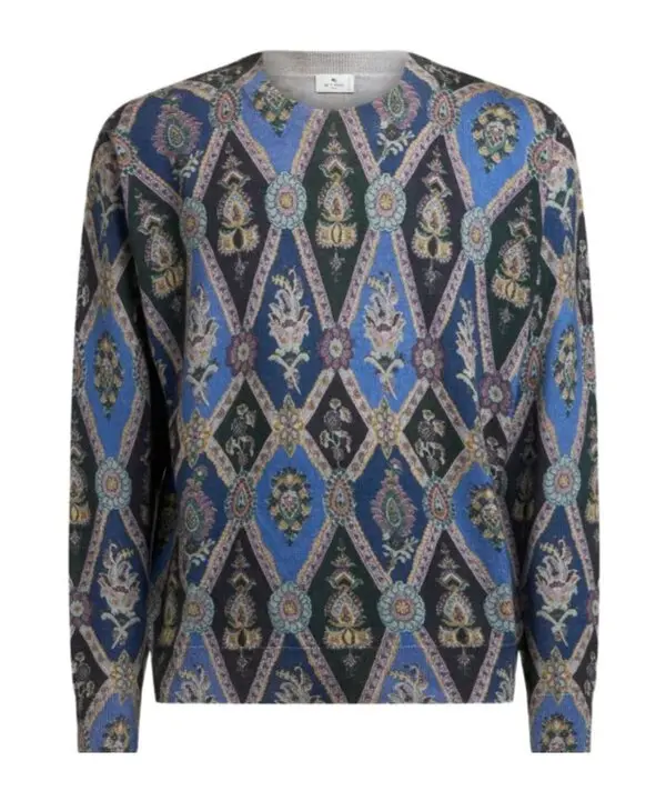 Etro Wool Jacquard Sweater With Diamond Motif - Black