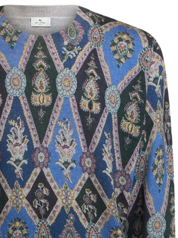 Etro Wool Jacquard Sweater With Diamond Motif - Black
