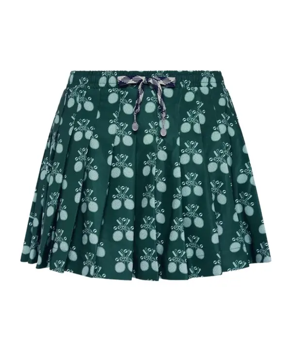 The Upside Racquet-patterned Pleated Mini Skirt - Green