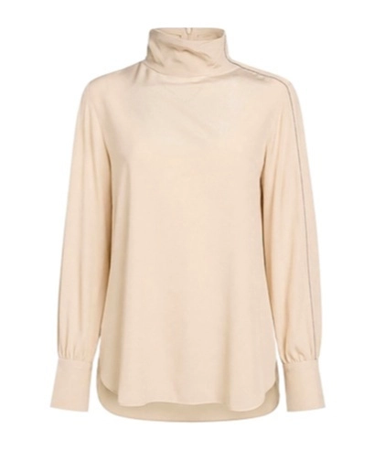 Brunello Cucinelli Silk Crepe Turtleneck Top With Appliqués