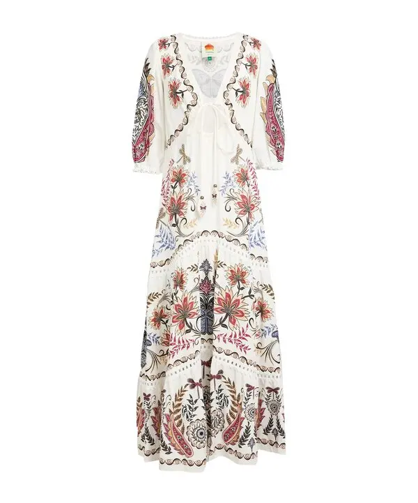 Farm Rio Bohemian Paisley-print Maxi Dress With Lace Trims