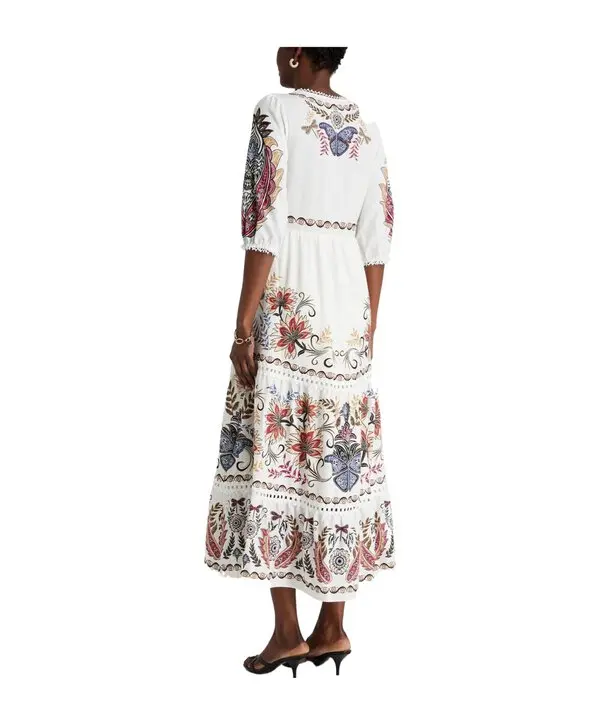 Farm Rio Bohemian Paisley-print Maxi Dress With Lace Trims