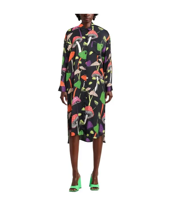 Farm Rio Printed Satin Shirt Dress