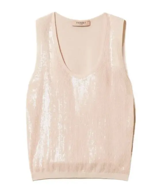 TWINSET Sleeveless Sequin Embellished Vest