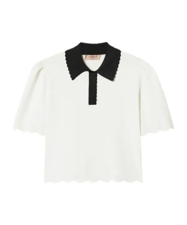 TWINSET Scalloped-trim Knitted Polo Shirt
