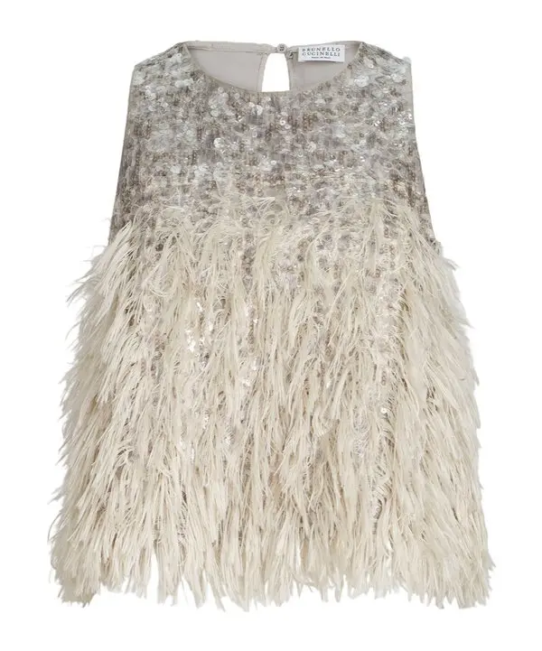 Brunello Cucinelli Sequin And Feather Embellished Sleeveless Top - Nude