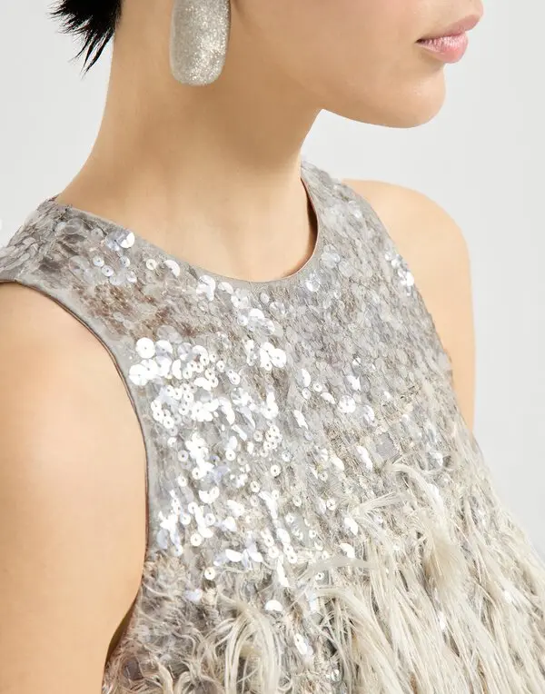 Brunello Cucinelli Sequin And Feather Embellished Sleeveless Top - Nude
