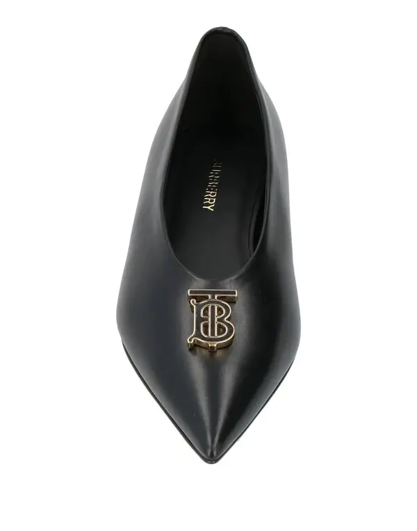 Burberry Leather Ballerina Flats With Gold Tone Emblem