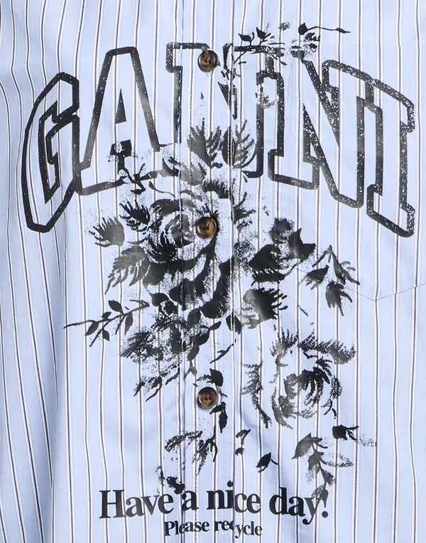GANNI Striped Long Sleeve Shirt With Logo Graphic