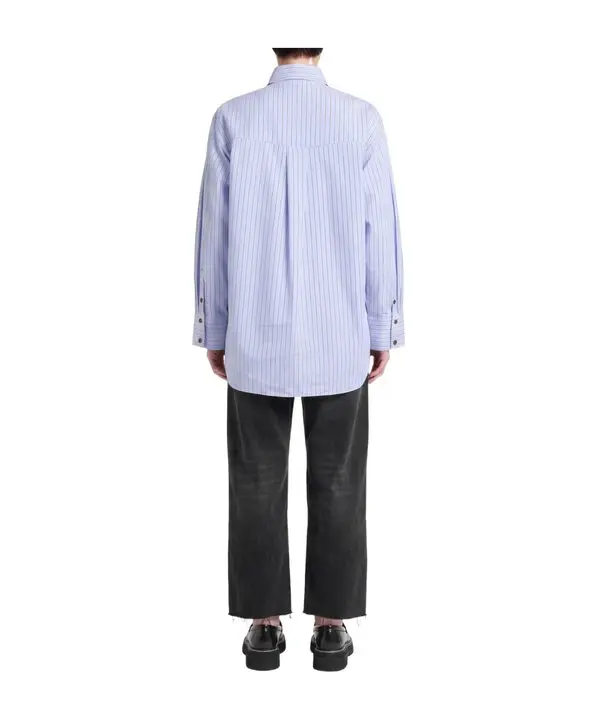 GANNI Striped Long Sleeve Shirt With Logo Graphic