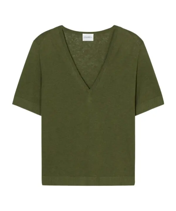 Closed V-neck Short-sleeve Sweater - No