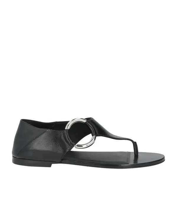 Saint Laurent Flat Leather Thong Sandals With Ring Detail