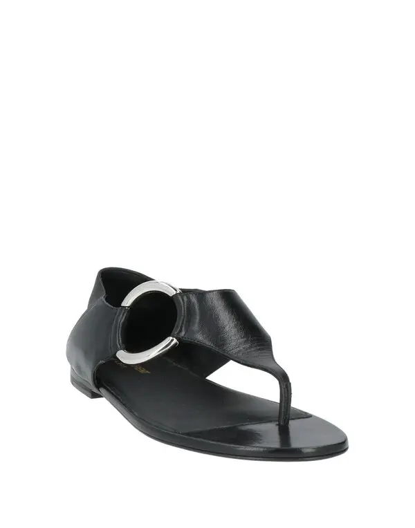 Saint Laurent Flat Leather Thong Sandals With Ring Detail