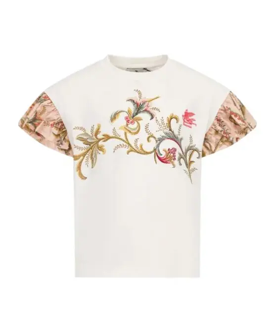 Etro Cotton Jersey T-shirt With Placed Floral Print - White