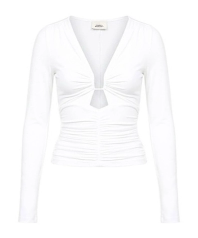 Isabel Marant Étoile Jersey Gathered Cutout Long Sleeve Top - White