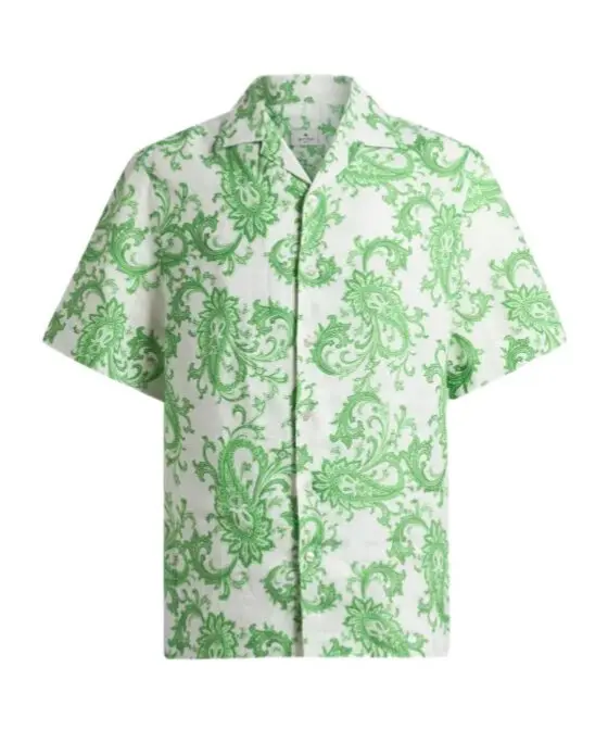 Etro Linen Bowling Shirt With Paisley Motif - Green