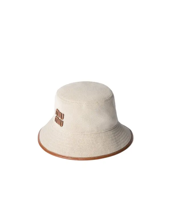 Miu Miu Canvas And Leather Bucket Hat - Nude