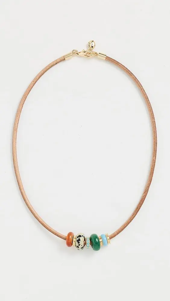 ROXANNE ASSOULIN Semi Sliders Necklace On Leather Cord - Gold/natural/multi