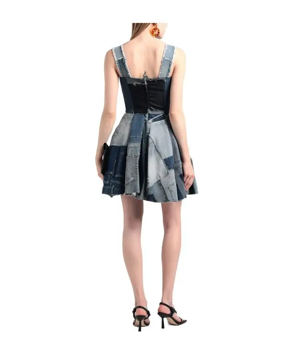 Dolce & Gabbana Denim Patchwork Square Neck Dress