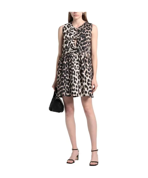 GANNI Leopard Print Denim Sleeveless Dress