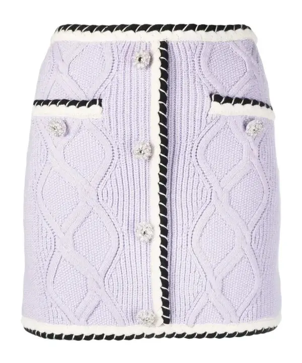 SELF-PORTRAIT Cable Knit Miniskirt With Crystal Embellishments - Black