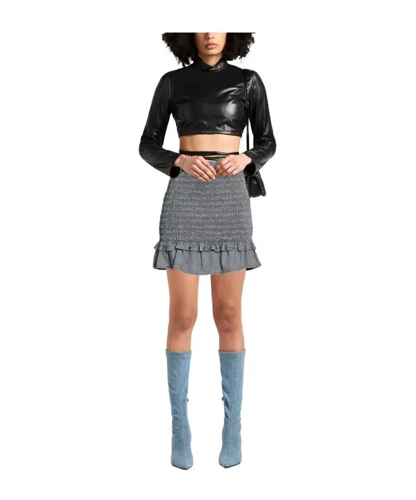 Isabel Marant Étoile Denim Midi Skirt With Gathered Ruffles - Black