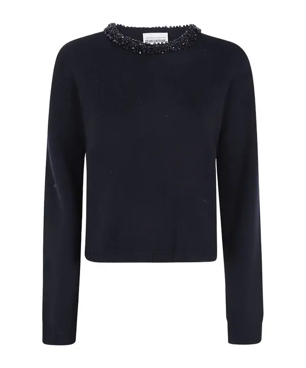SEMICOUTURE Denny Beaded Embellished Crew Neck Sweater