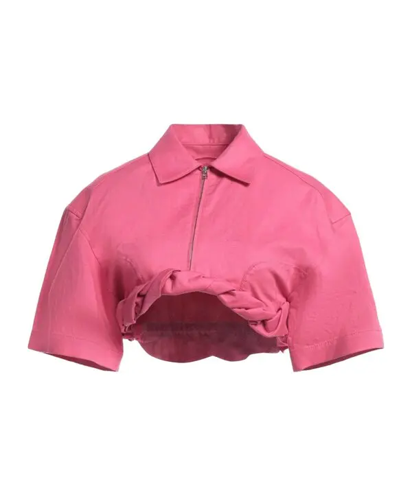 Jacquemus Cropped Short Sleeve Top With Zipper Detail - Fuchsia