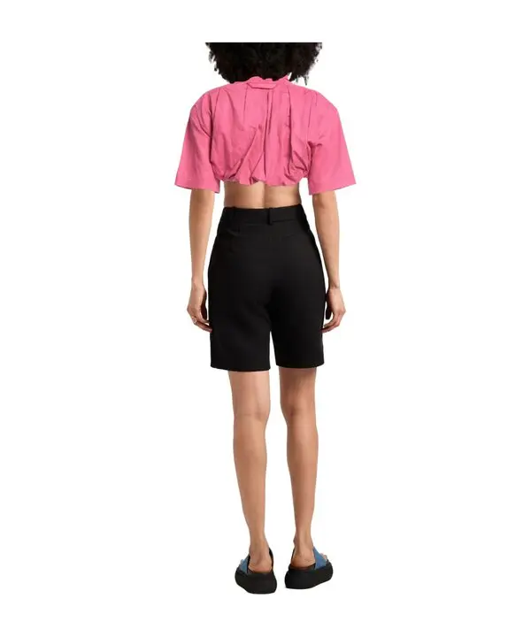 Jacquemus Cropped Short Sleeve Top With Zipper Detail - Fuchsia