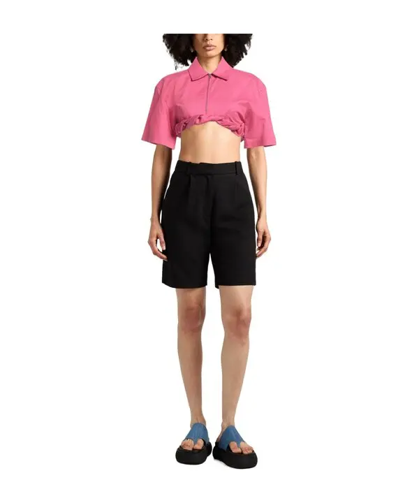 Jacquemus Cropped Short Sleeve Top With Zipper Detail - Magenta
